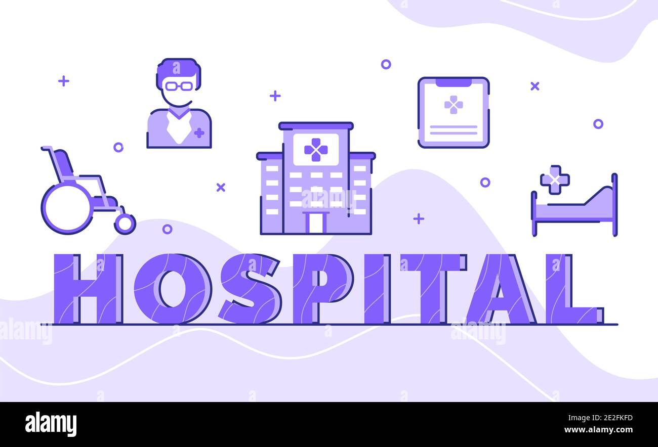 hospital typography word art background of icon wheel chair doctor ...