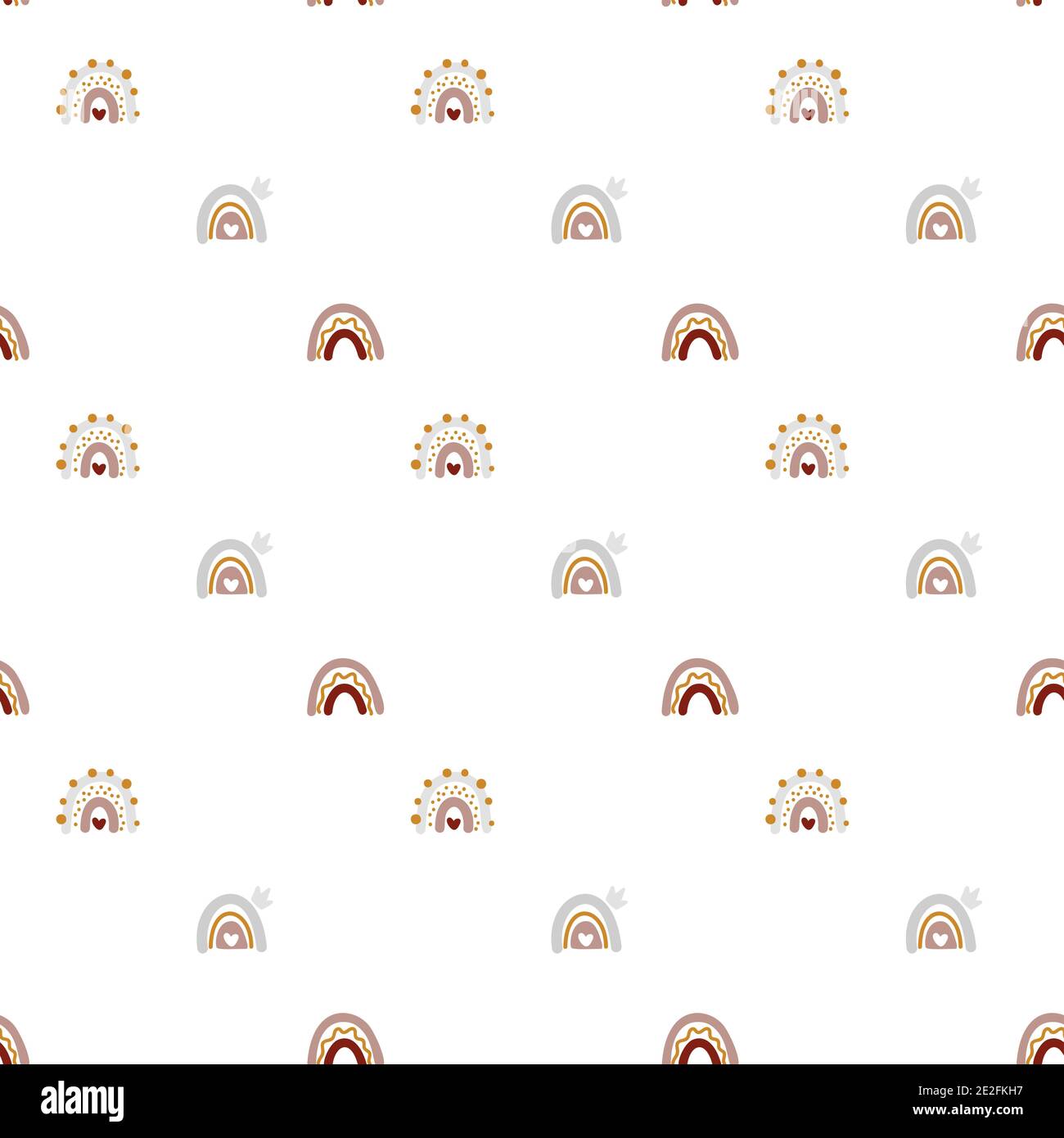 Cute vector rainbow seamless pattern in scandinavian style isolated on ...