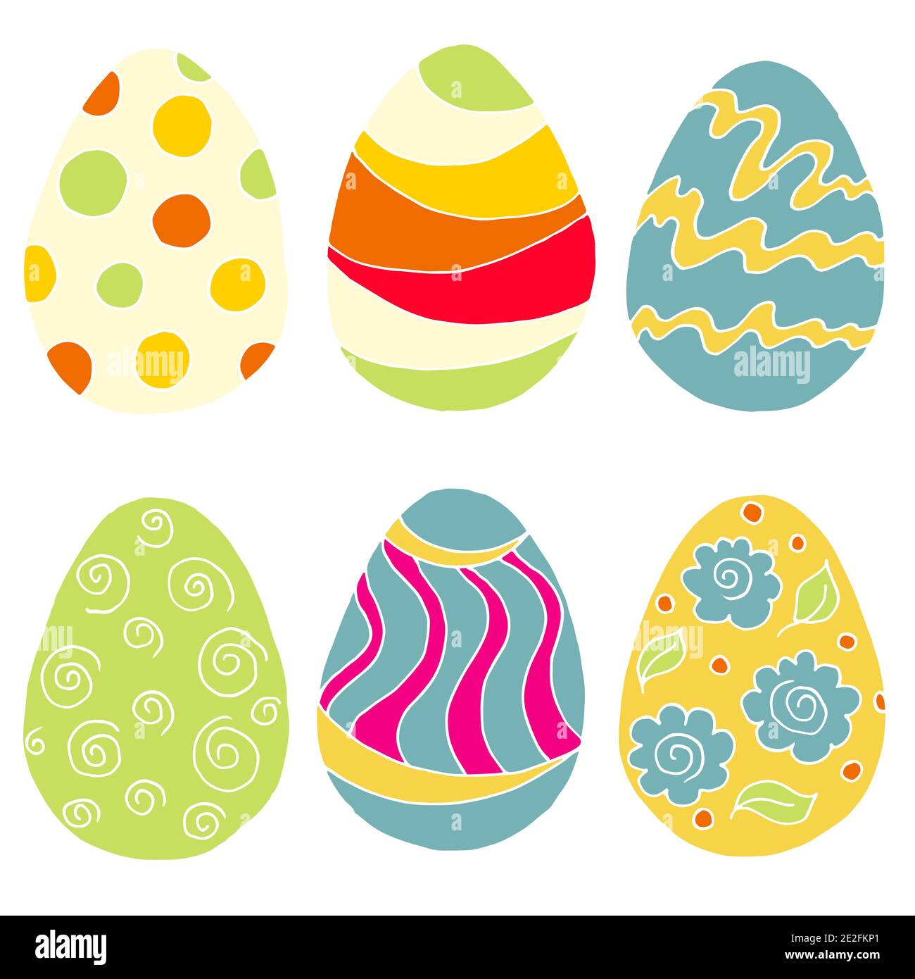 Easter illustration. Happy Easter. A set of hand drawings, Easter eggs ...