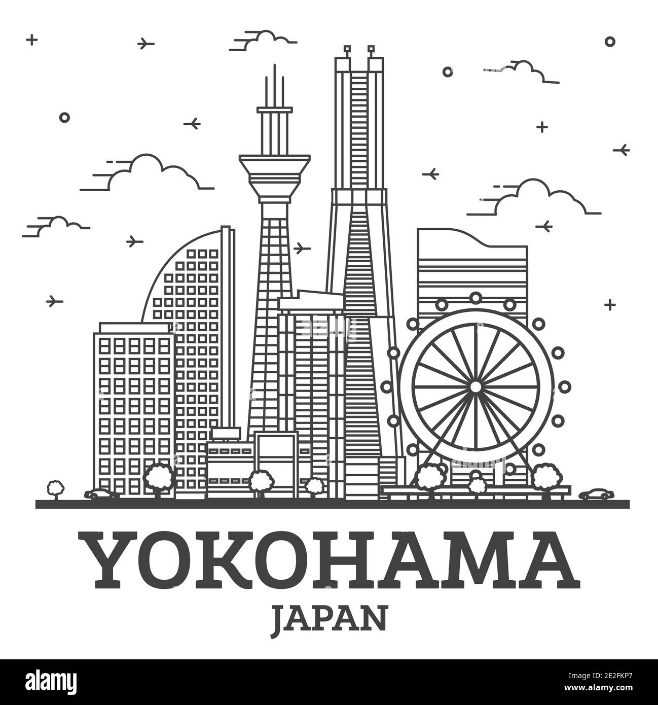 Outline Yokohama Japan City Skyline with Modern Buildings Isolated on ...