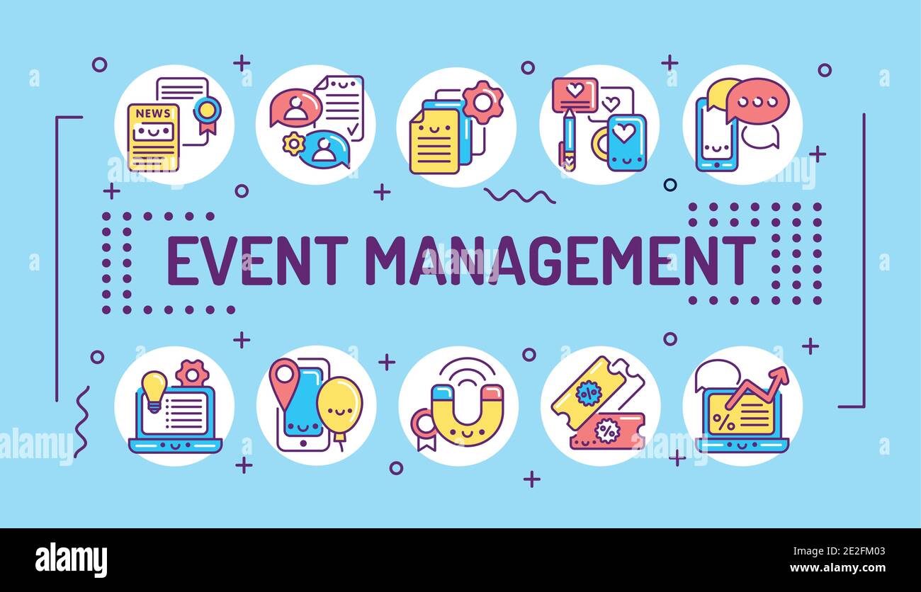 Event management word lettering typography. Infographics with linear ...