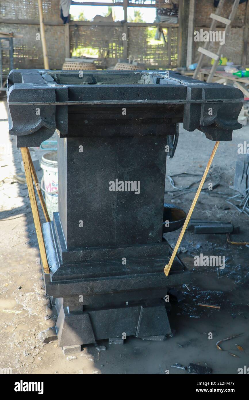 The process of making an altar from black lava stone. Small altars at ...