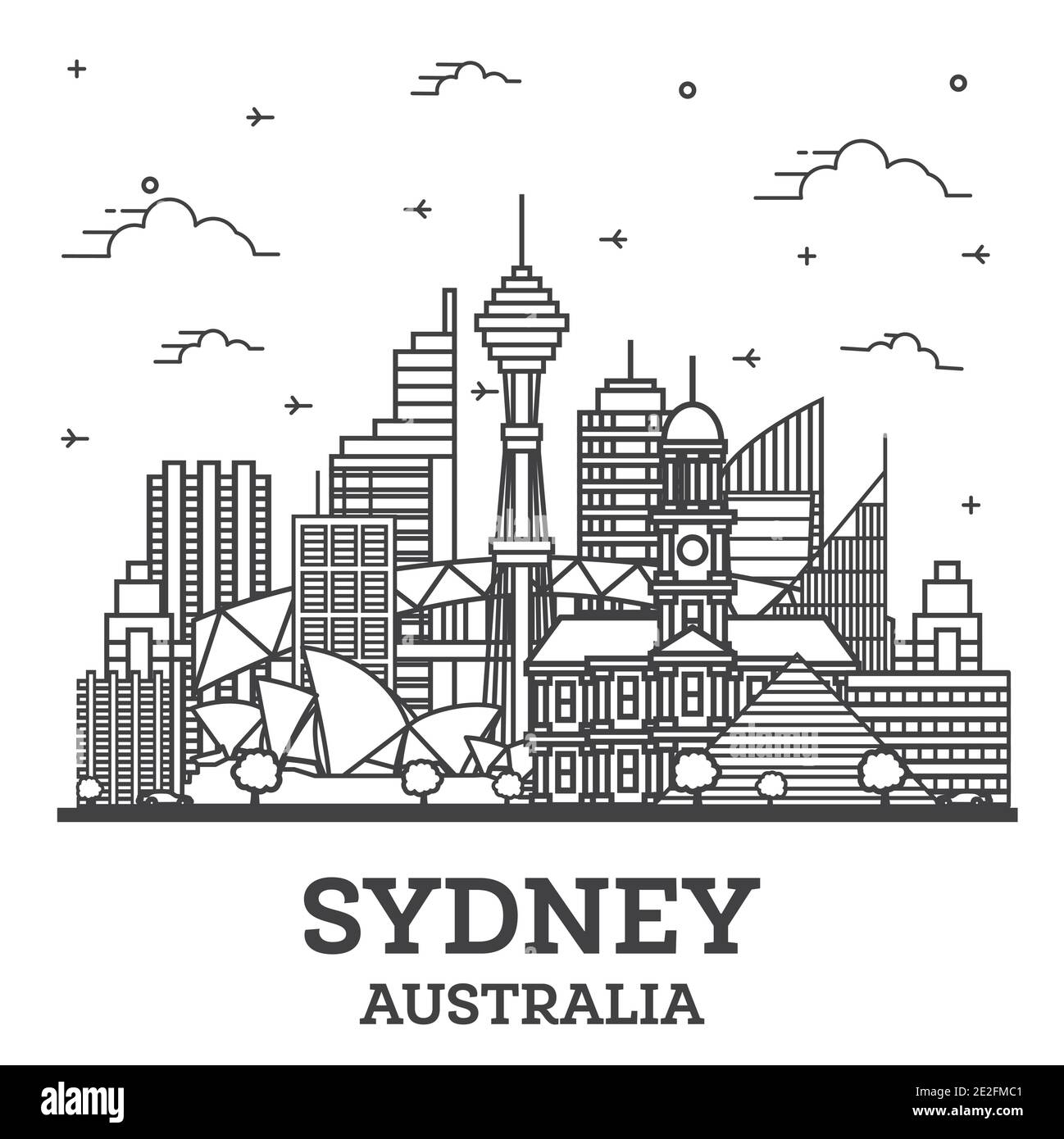 Outline Sydney Australia City Skyline with Modern Buildings Isolated on ...