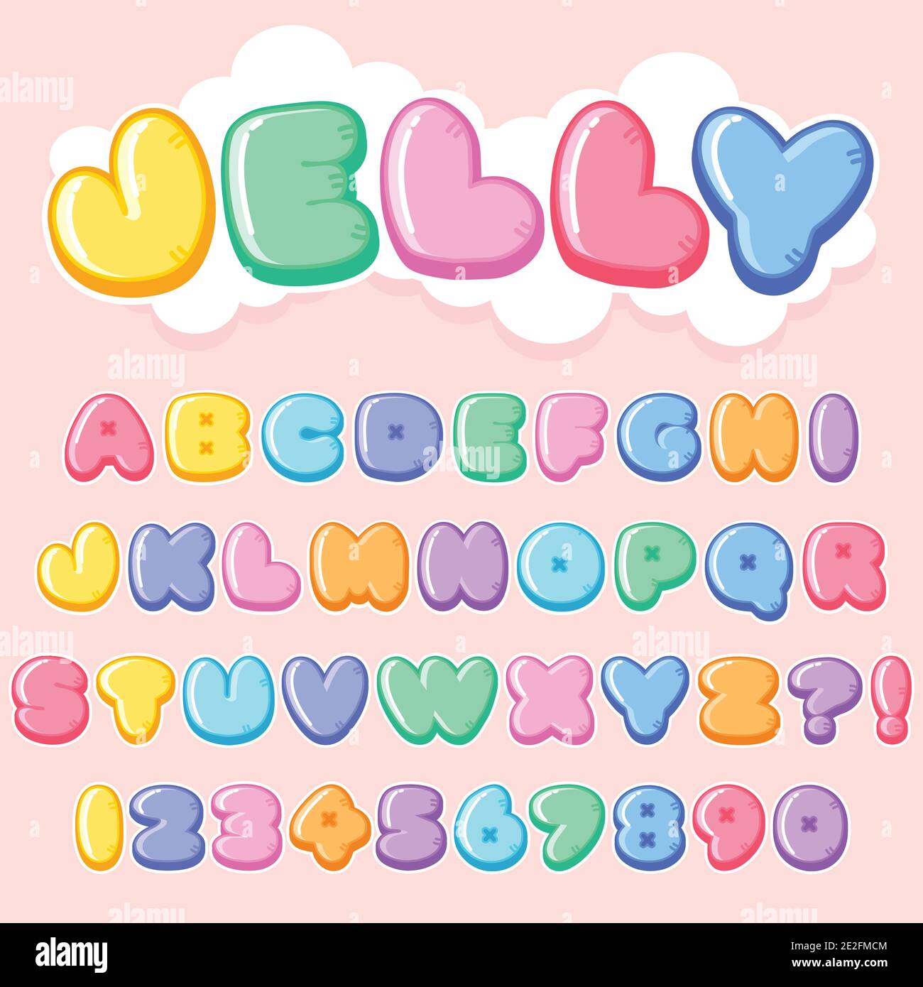 Letter Alphabet With Numbers Jelly Sweet Cartoon Style Stock Vector ...
