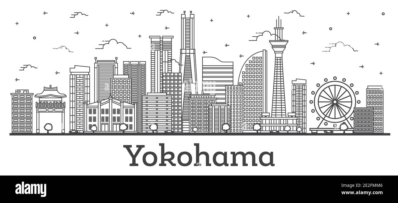 Outline Yokohama Japan City Skyline with Modern Buildings Isolated on ...