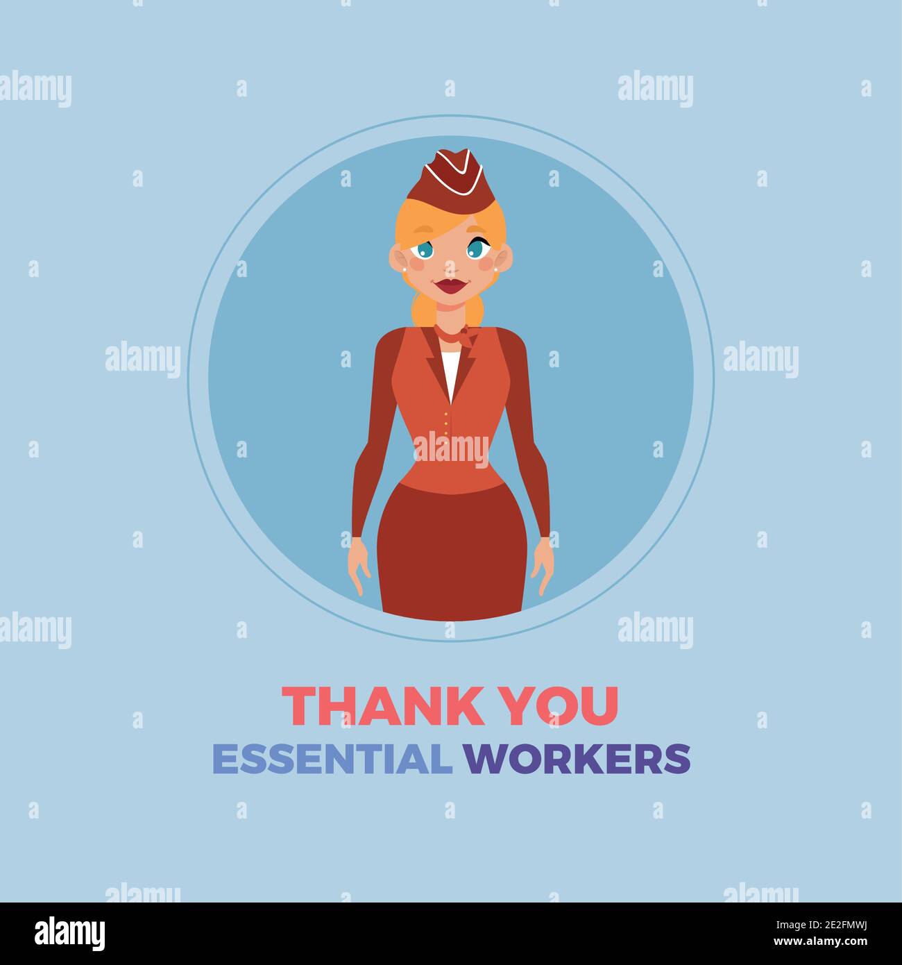 Stewardess blue thanks essential workers logo - Vector Stock Vector ...