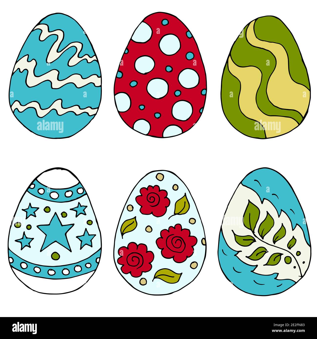 Easter illustration. Happy Easter. A set of hand drawings, Easter eggs ...