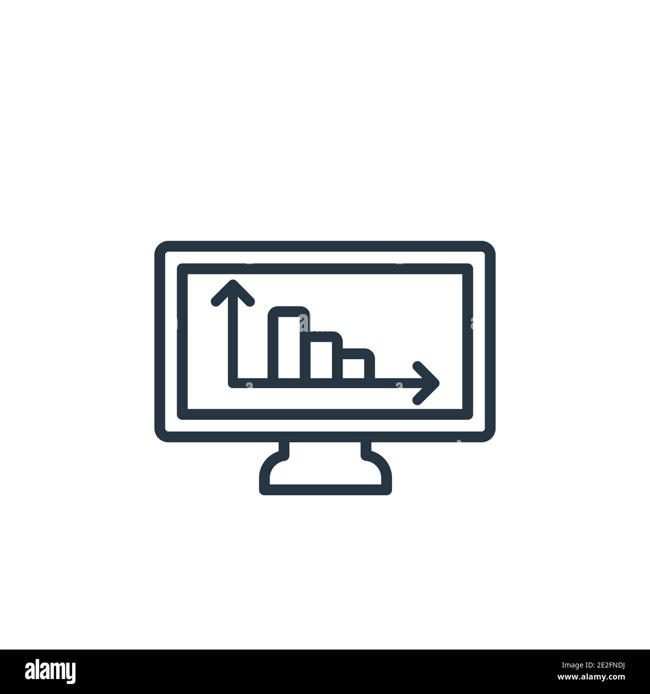 Bars graphic on screen outline vector icon. Thin line black bars ...