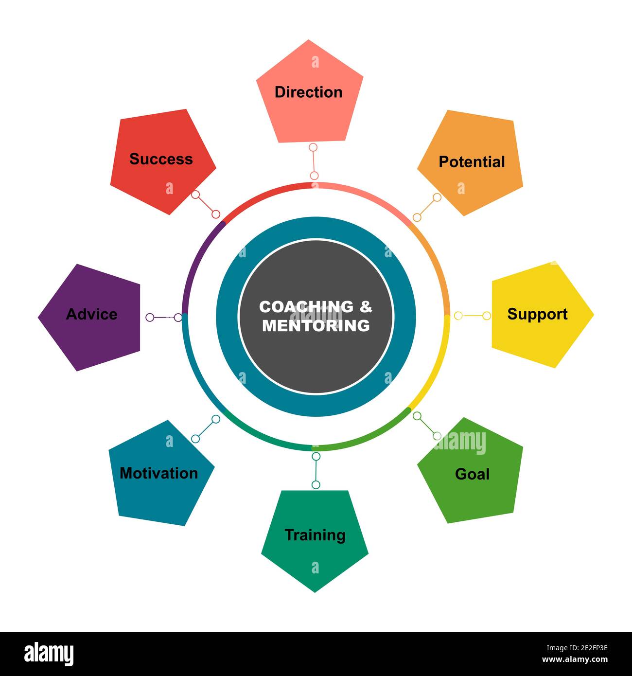 Diagram concept with Coaching and Mentoring text and keywords. EPS 10 ...