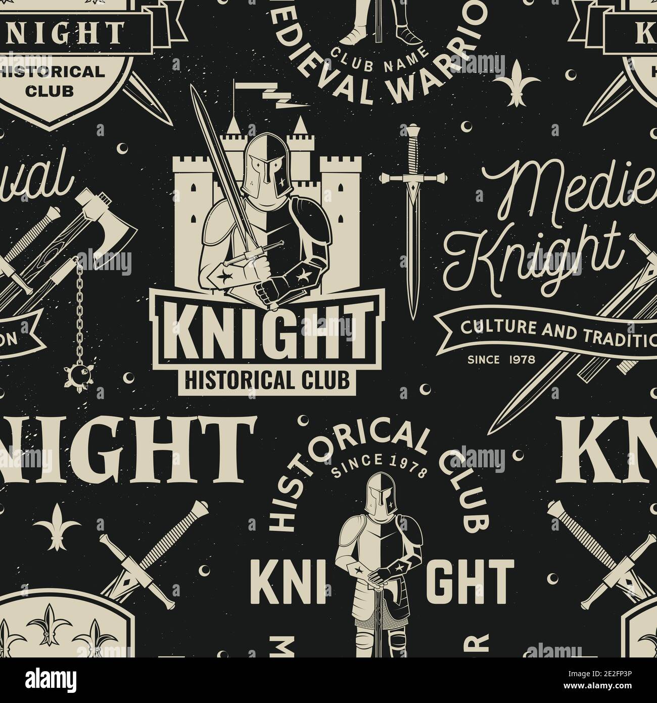 Set of knight historical club seamless pattern design. Vector Concept ...