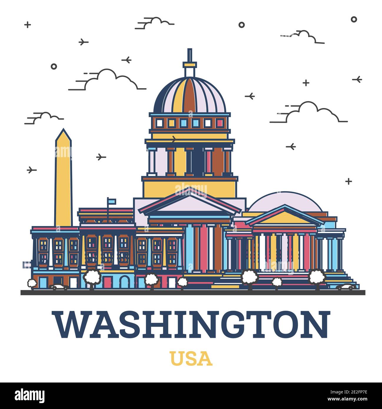 Outline Washington DC USA City Skyline with Color Buildings Isolated on ...