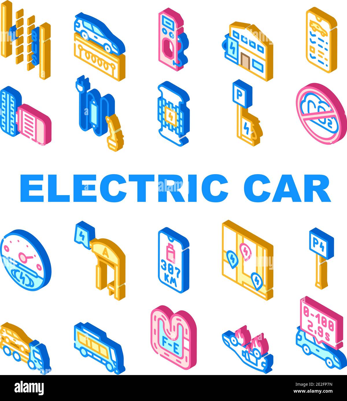 Electric Car Vehicle Collection Icons Set Vector Stock Vector Image ...