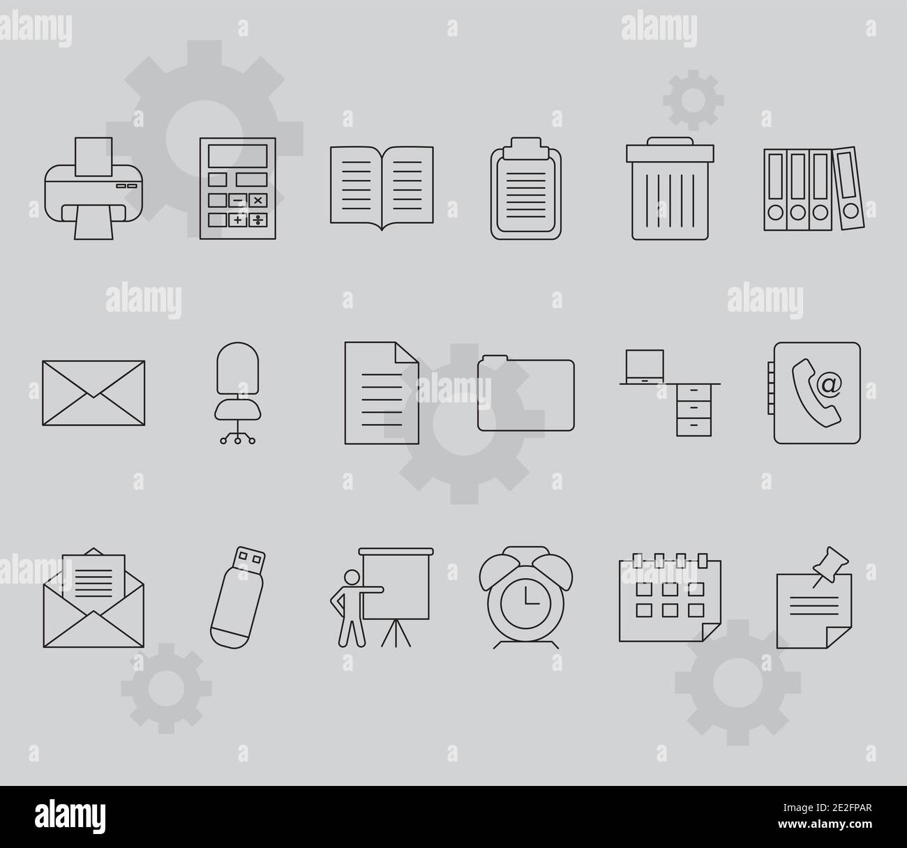 printer and office icon set over gray background, line style, vector ...