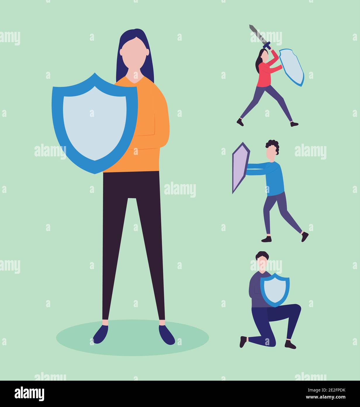 people with shields and swords collection over green background ...