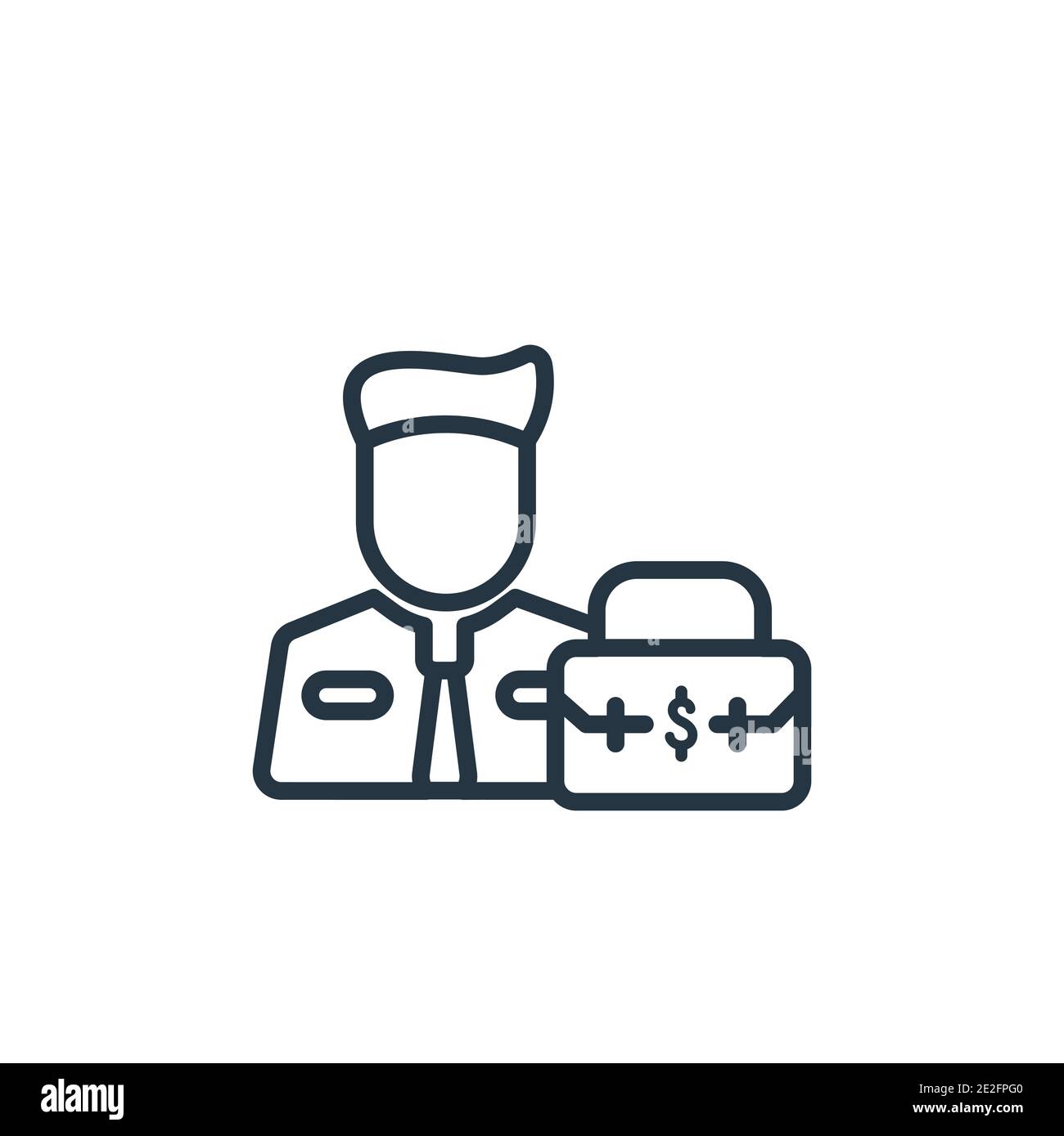 Man with case with dollar outline vector icon. Thin line black man with ...