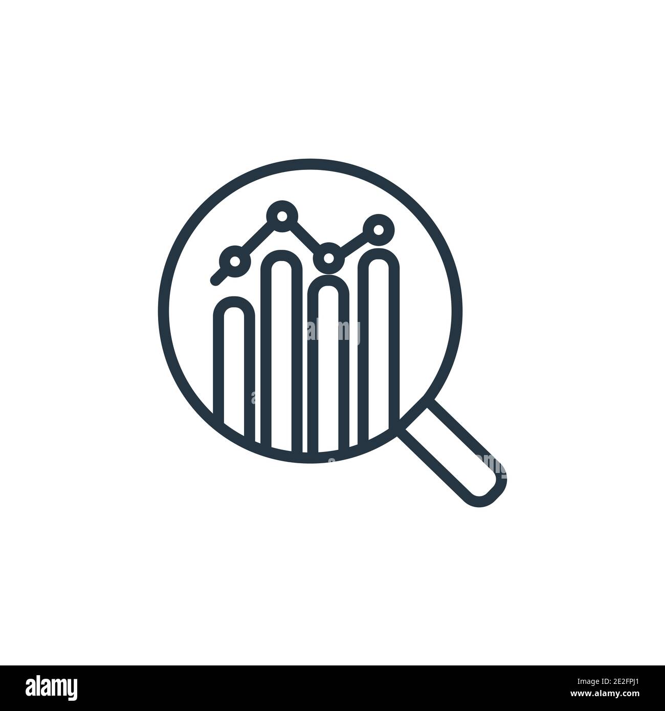Data search interface symbol of a bars graphic with a magnifier tool outline vector icon. Thin ...