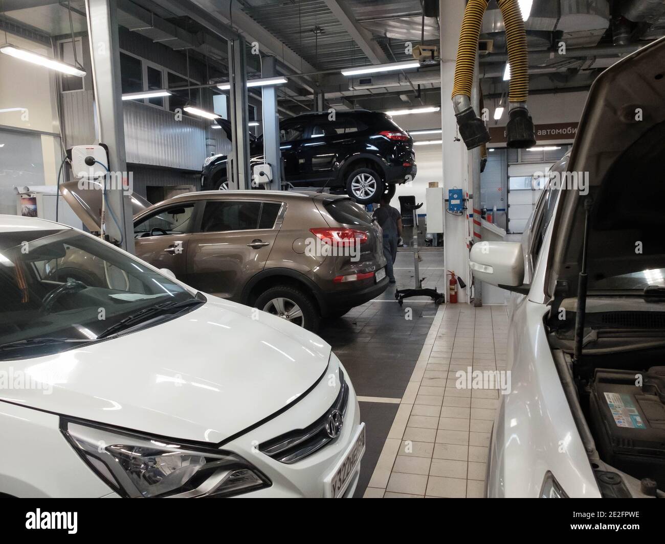 Cars at car service garage. Hyundai and Kia service. Podolsk, Russia ...