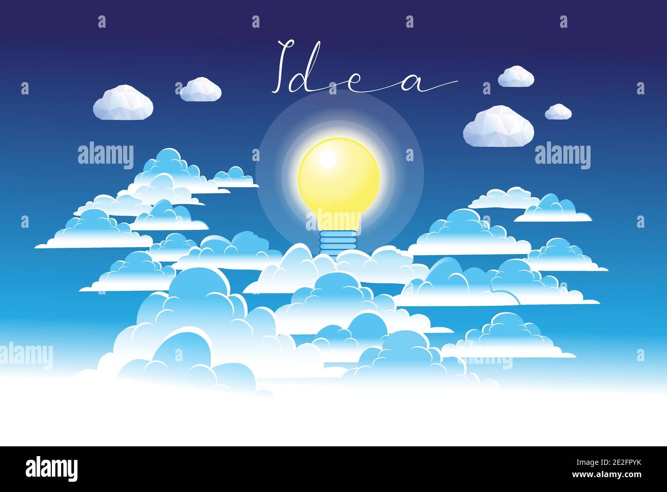 Illustration of the idea of a light bulb in the clouds in the sky ...