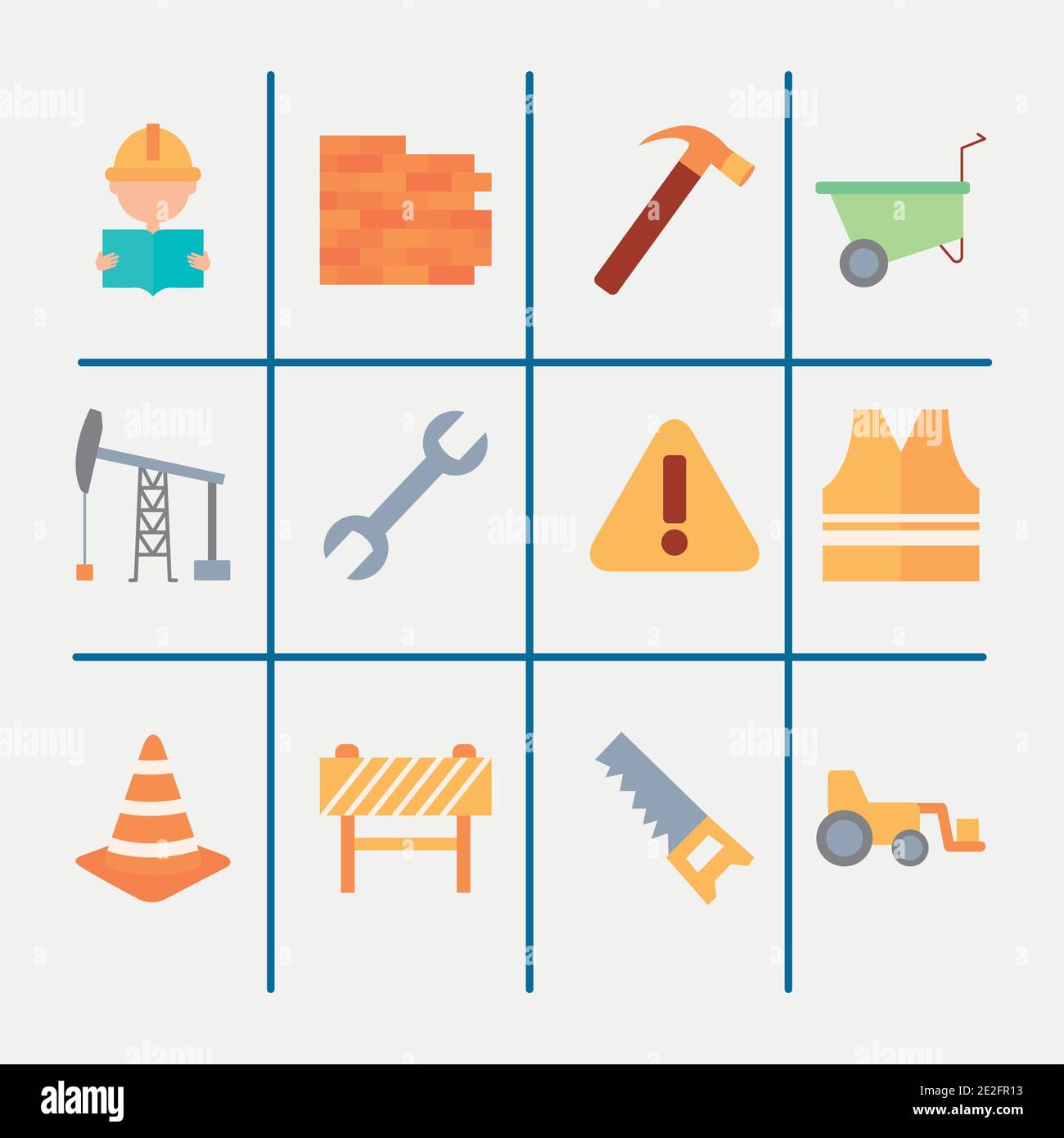 under construction icon set over white background, flat style, vector ...