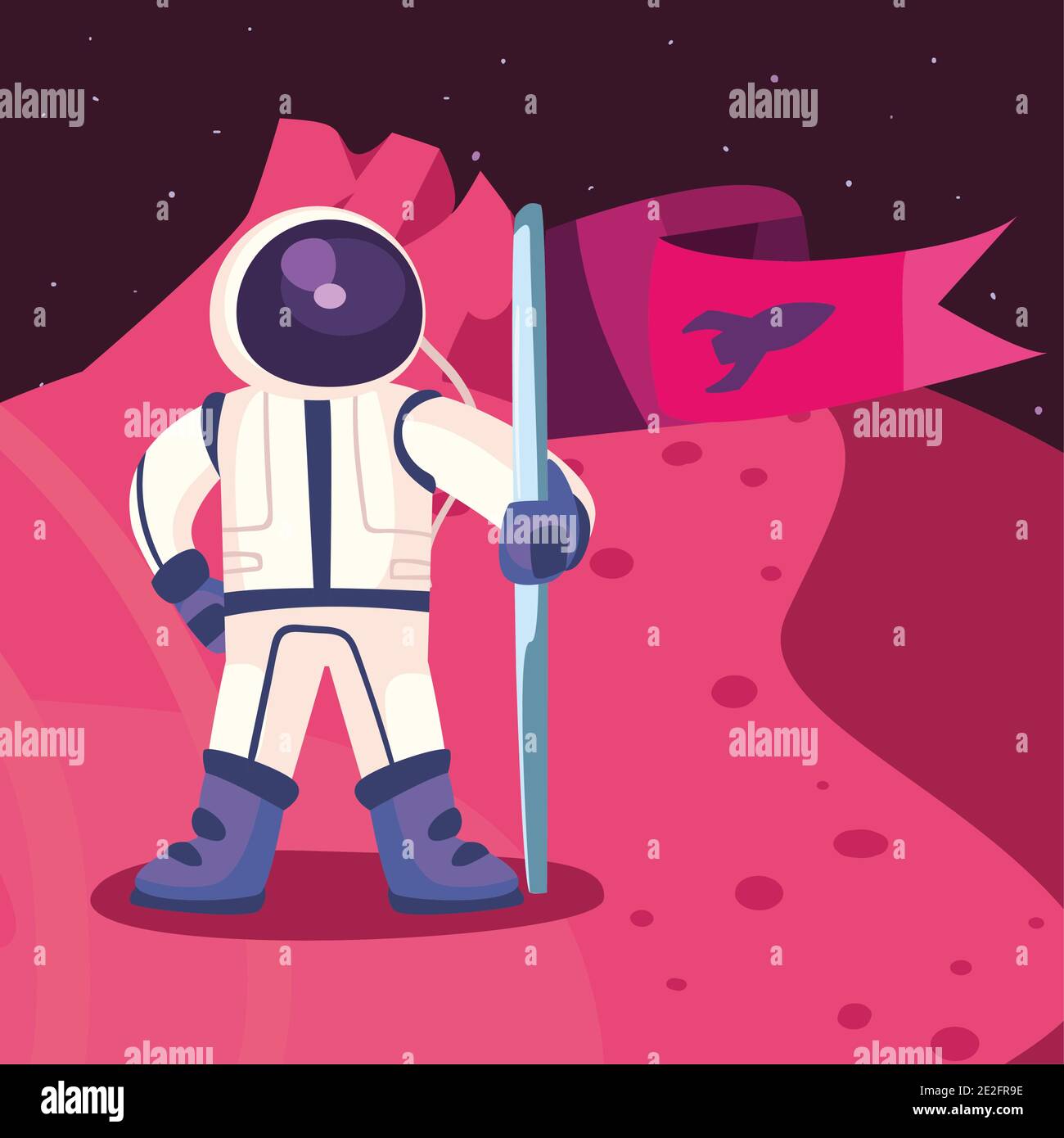Space astronaut with flag on planet of universe cosmos and futuristic ...