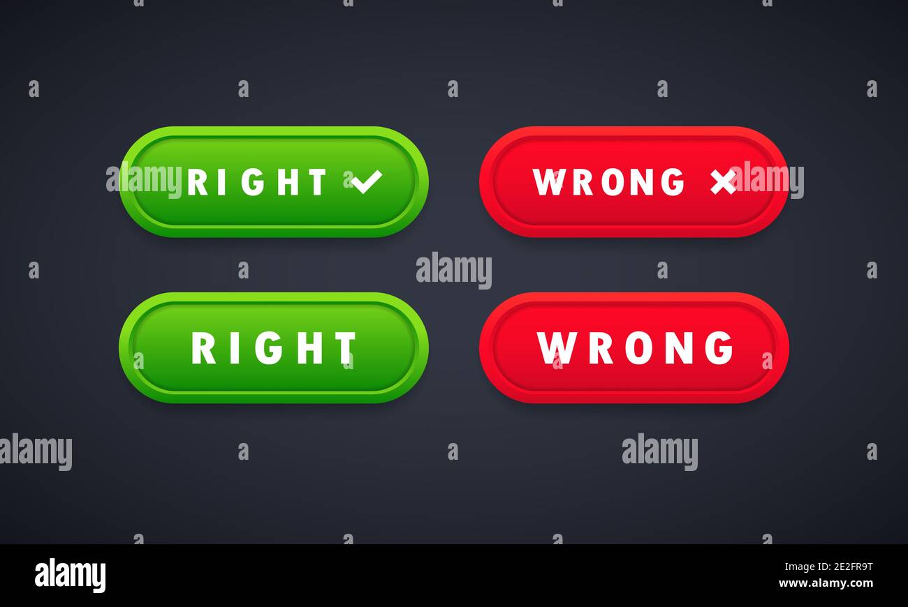 Right and wrong green and red buttons set. UI, UX web elements. Illustration of right or wrong ...
