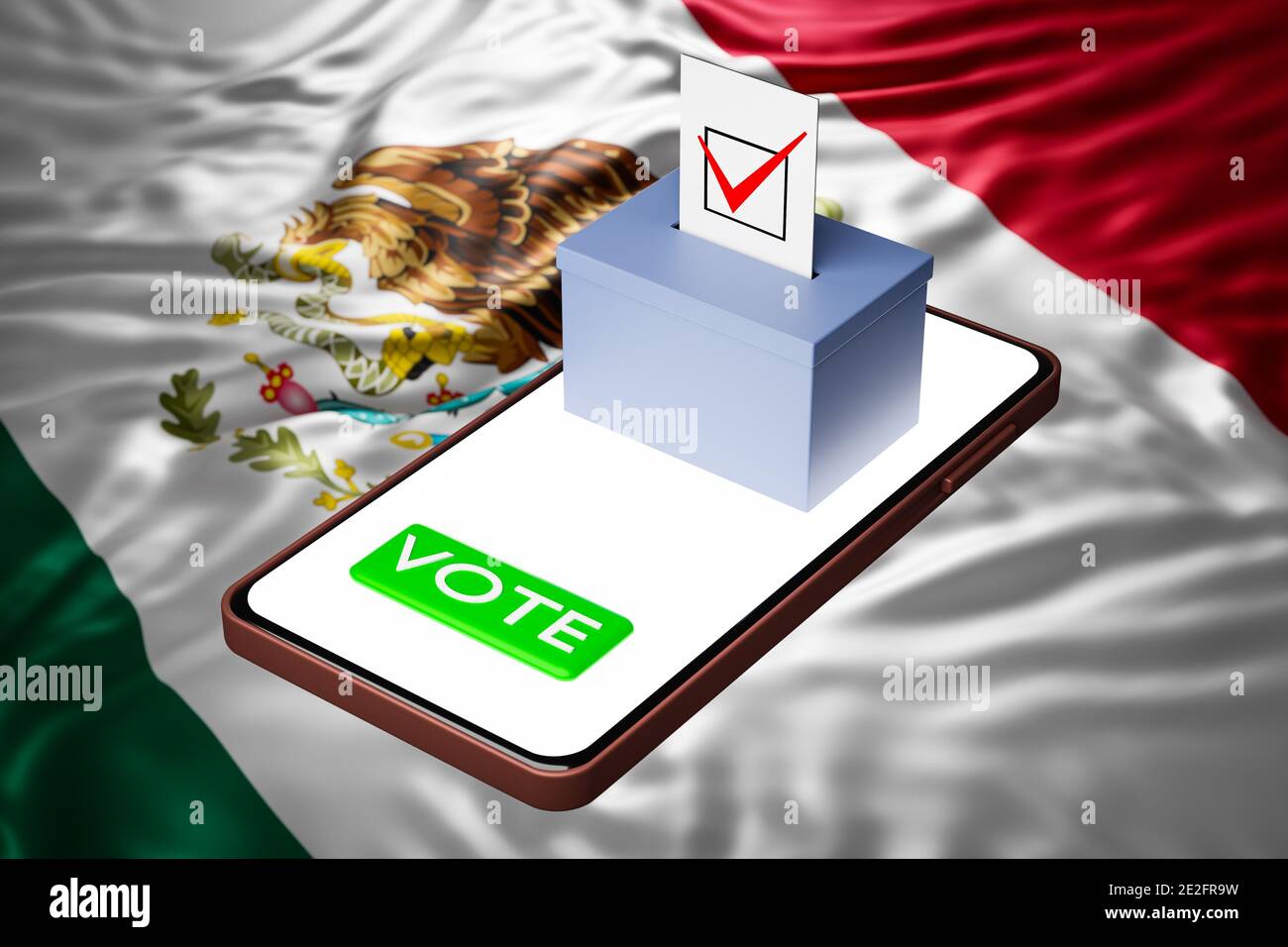 3d illustration of a voting box with a billboard standing on a ...