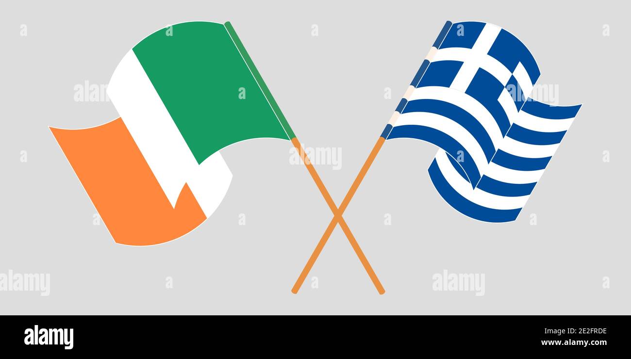 Crossed and waving flags of Ireland and Greece. Vector illustration ...