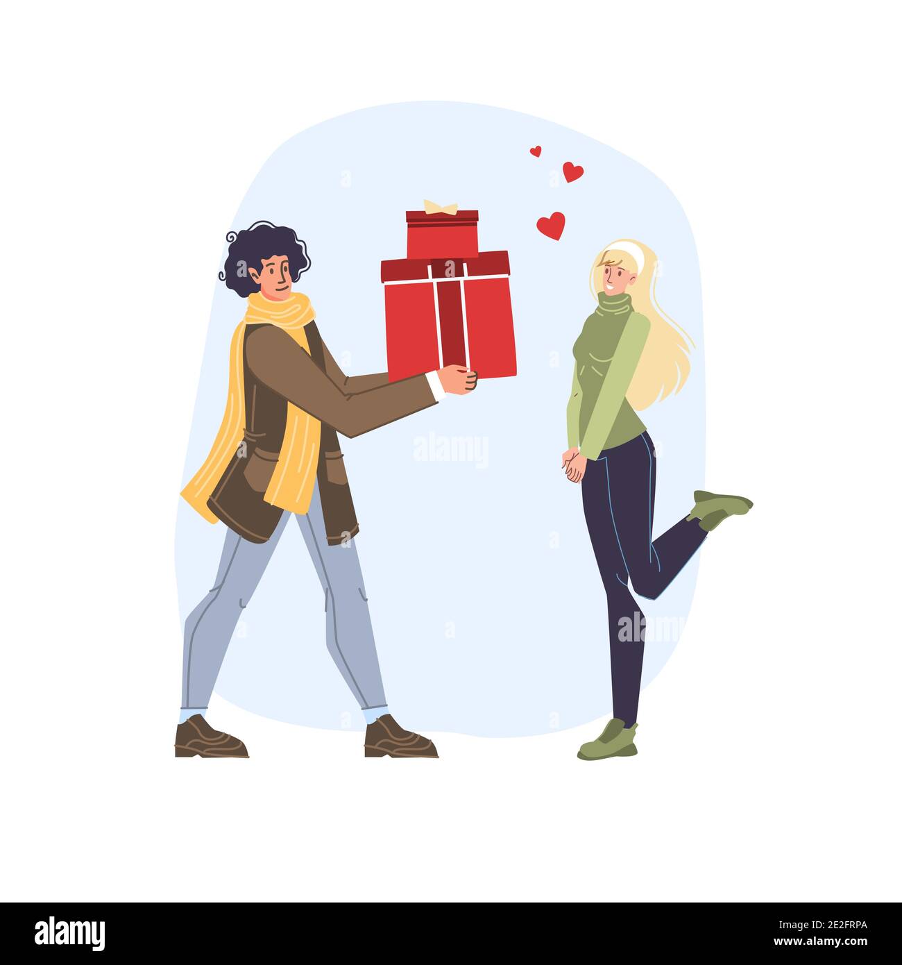 Flat cartoon characters couple,present gifting,vector illustration ...