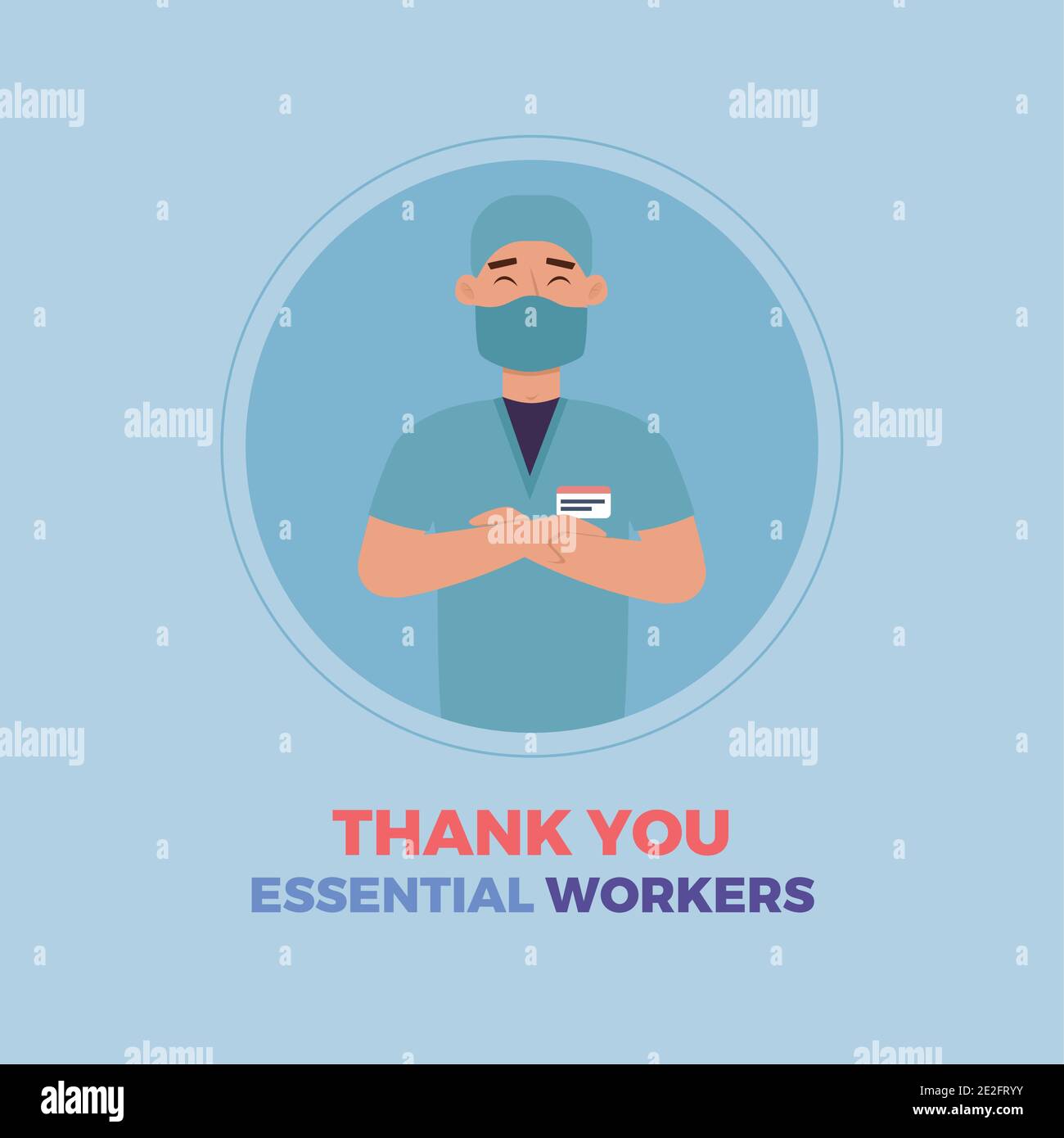 Medical blue thanks essential workers logo - Vector Stock Vector Image ...