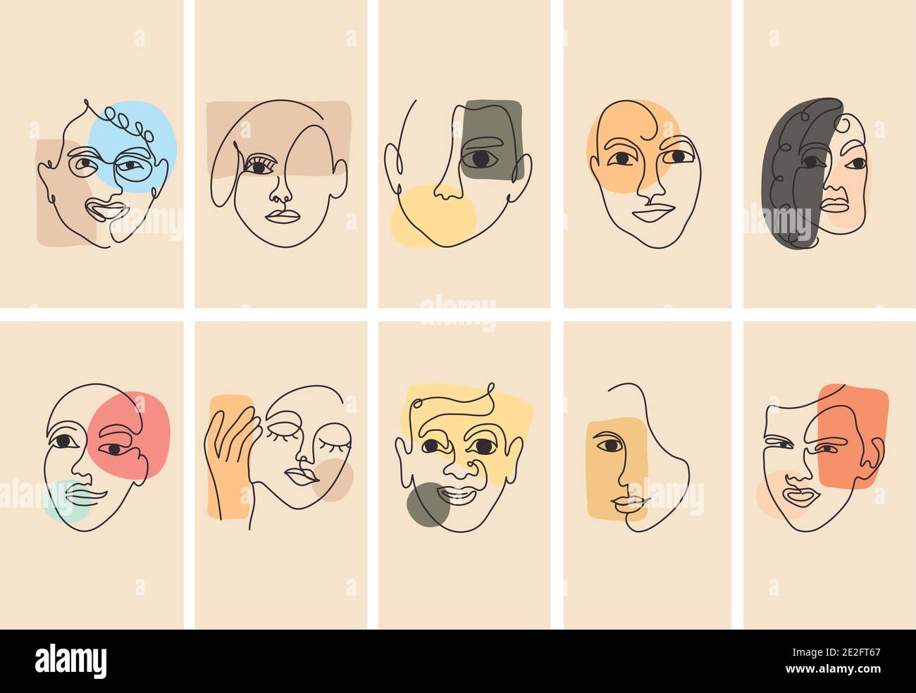 icon set of abstract faces over orange background, colorful design ...