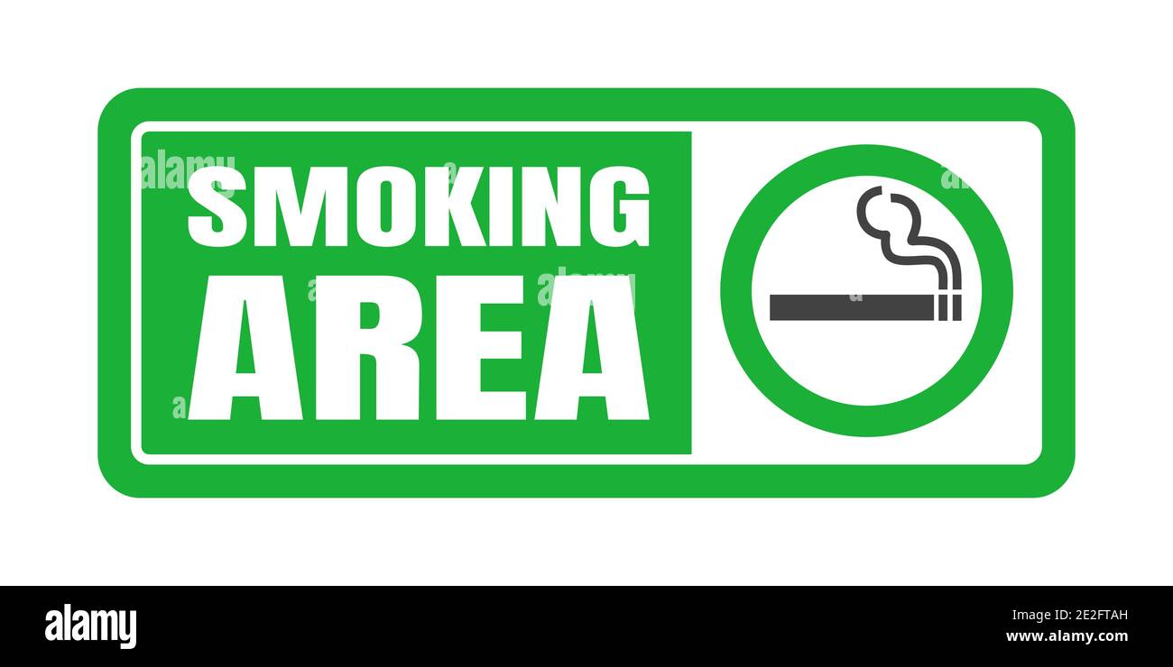 Smoking area sign. Green circle cigarette icon sign isolated on white ...