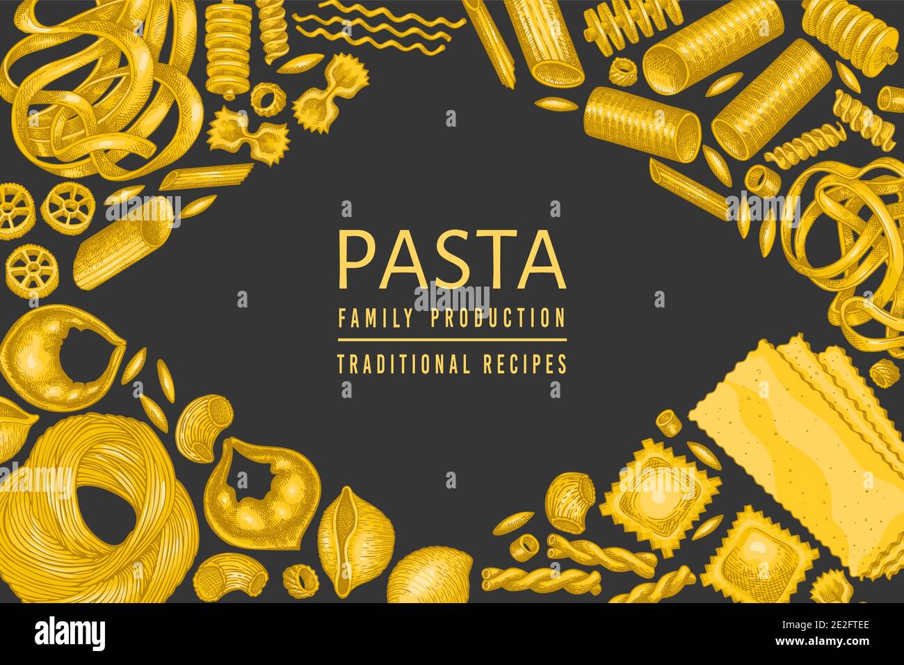 Italian pasta design template. Hand drawn vector food illustration ...