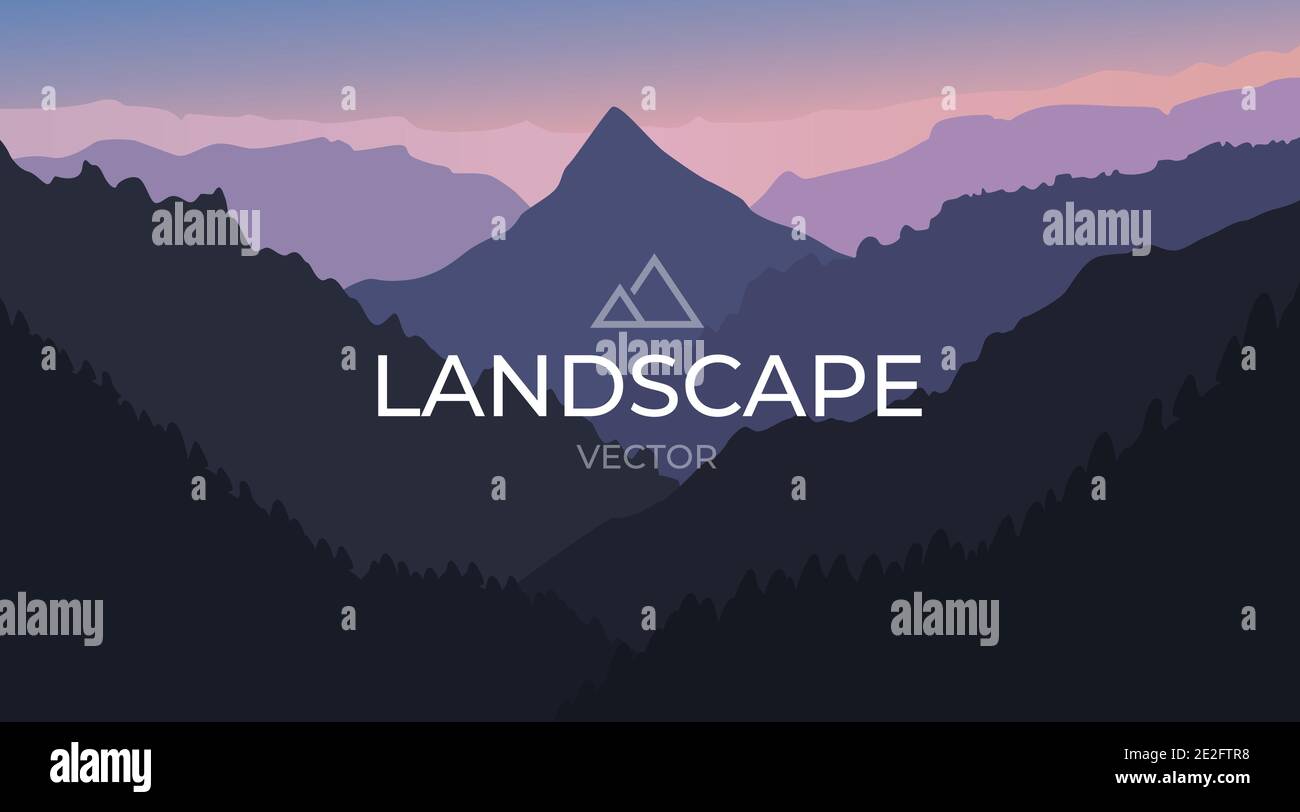 Vector Landscape With Silhouettes Of Mountains Nature Background