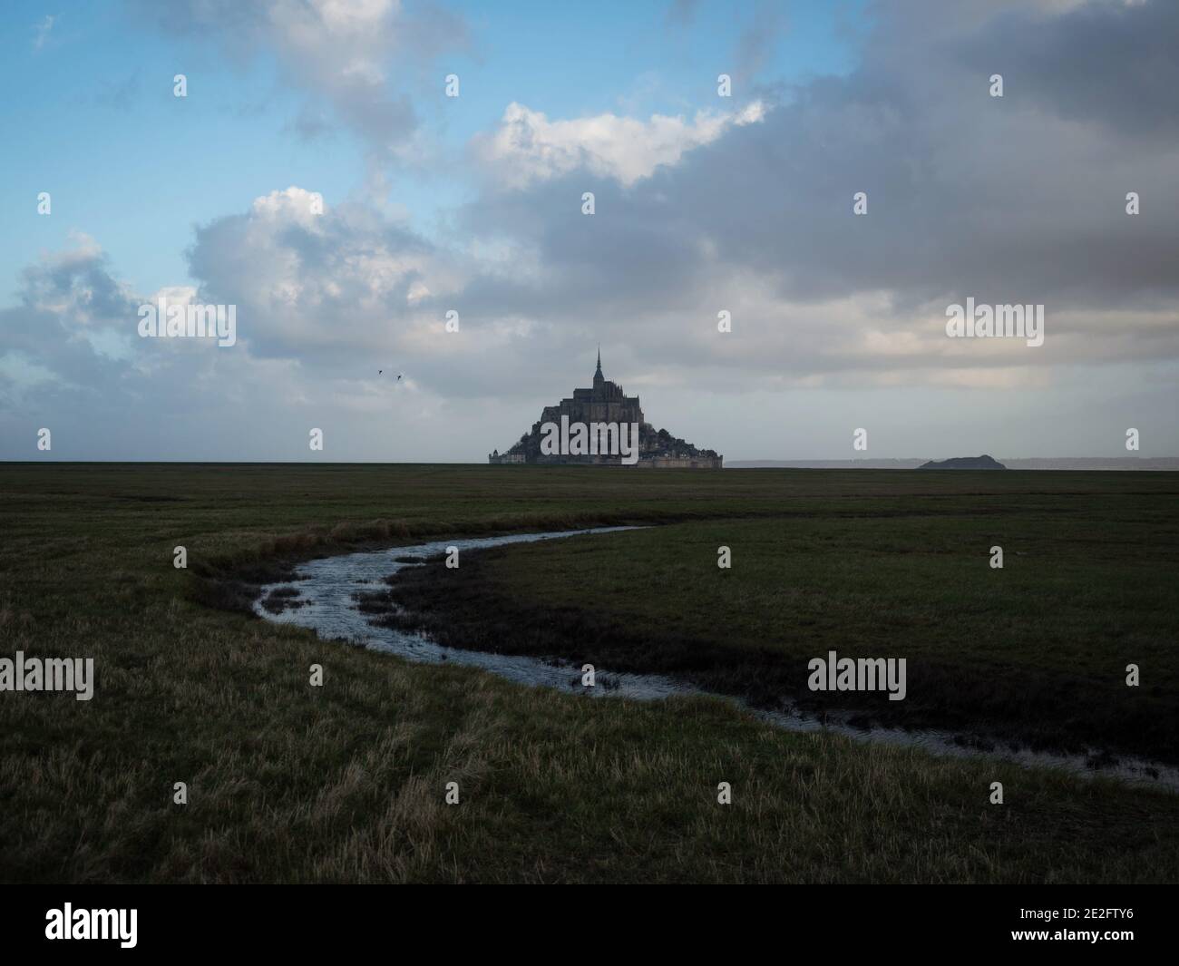 Panorama landscape view of Mont Saint Michel famous remote isolated ...