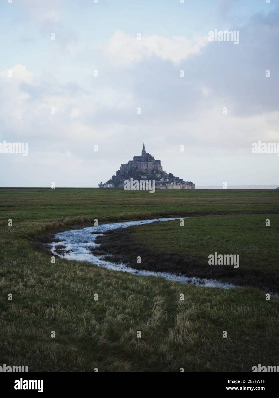 Panorama landscape view of Mont Saint Michel famous remote isolated ...