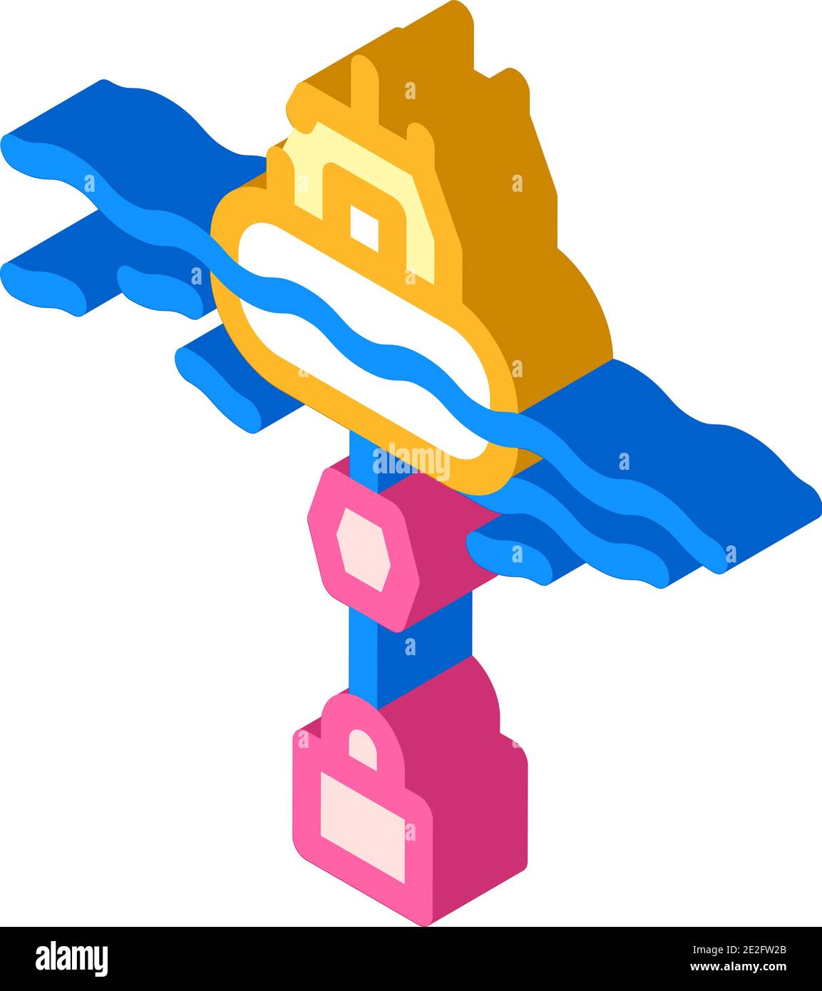 Floating Generator Tidal Power Plant Isometric Icon Vector Illustration