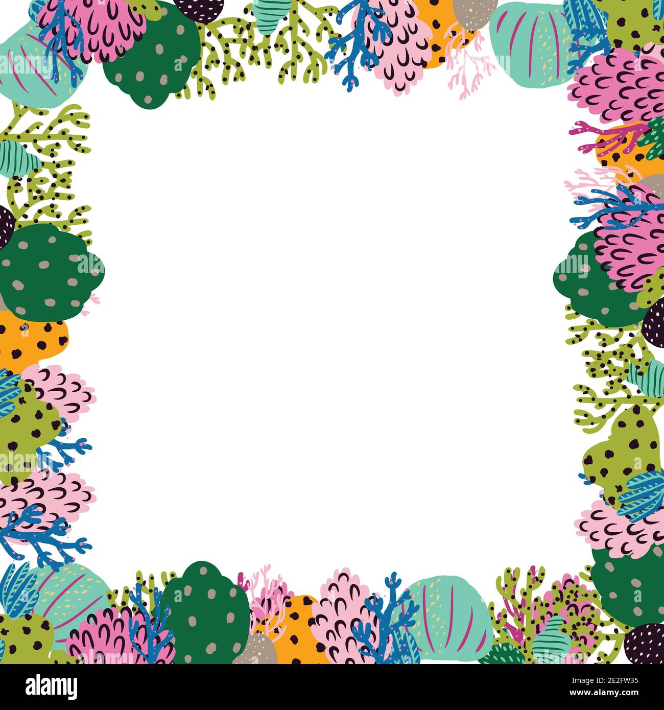 Abstract frame made of flowers, corals and branches. Marine plants ...