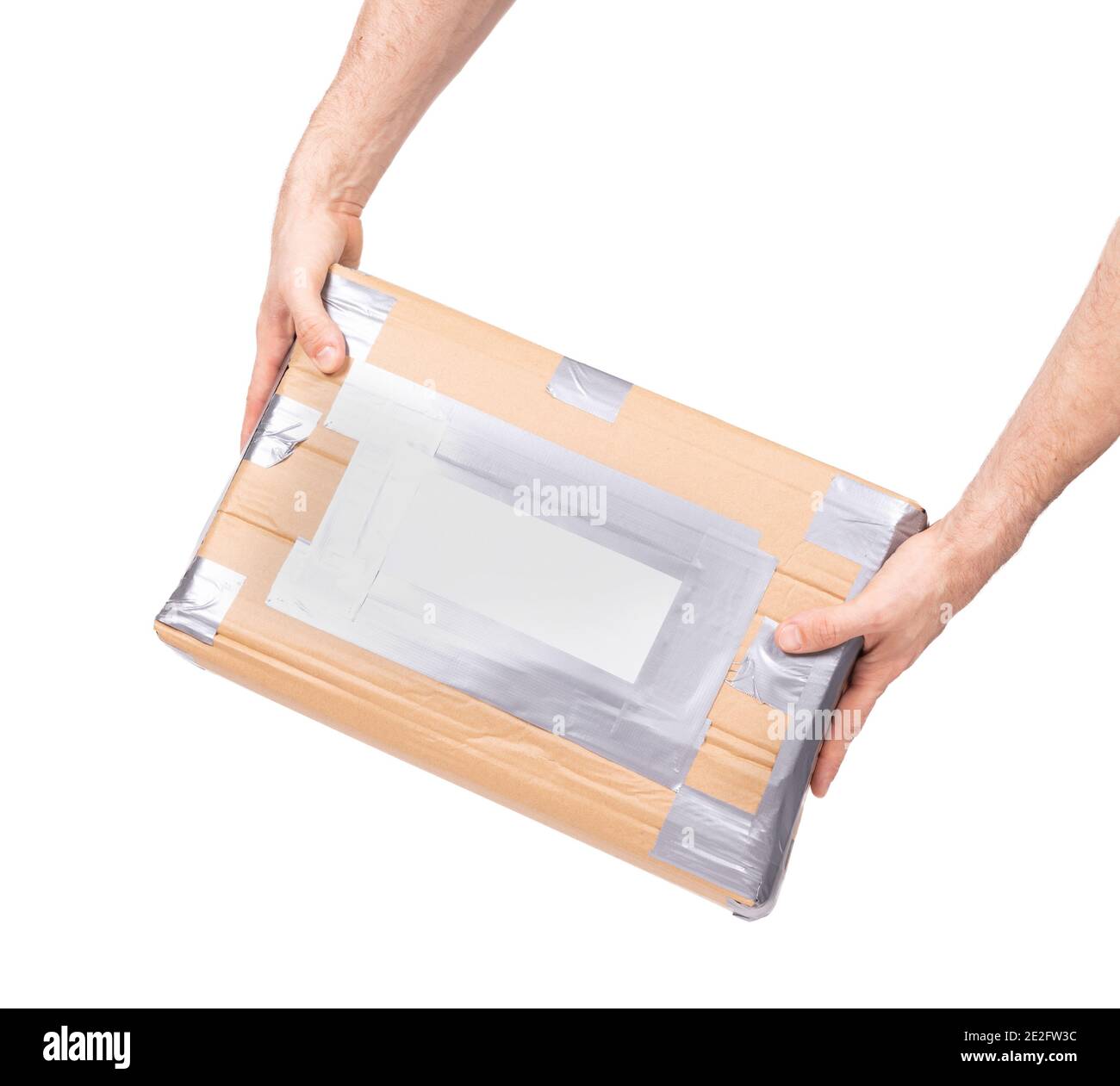 Receiving a package, blank label, isolated on a white background Stock ...
