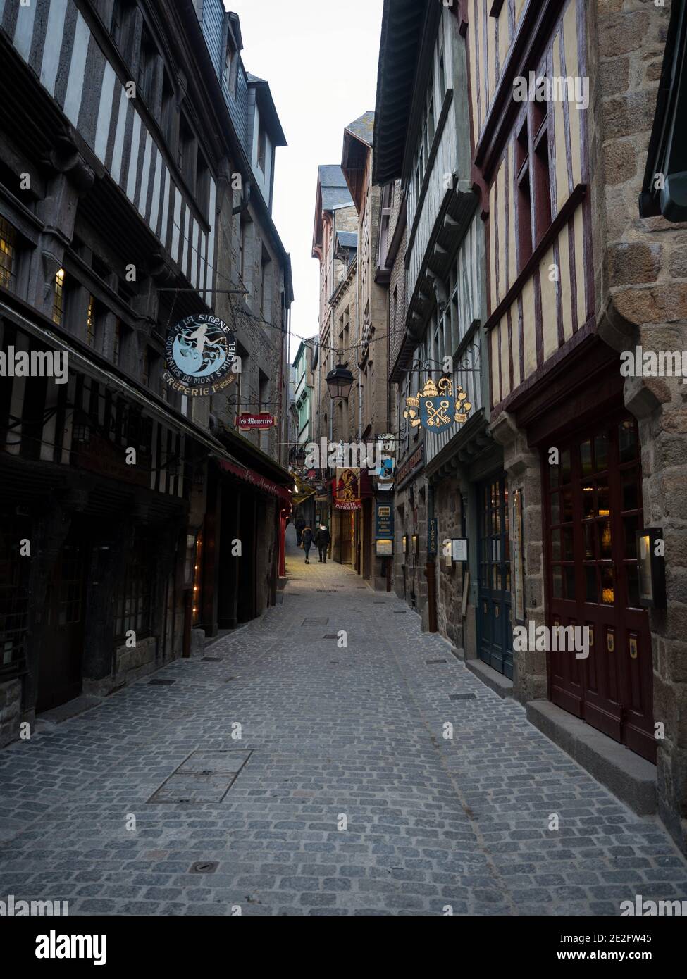 Panorama view of narrow alley lane cobblestone street in Mont Saint ...