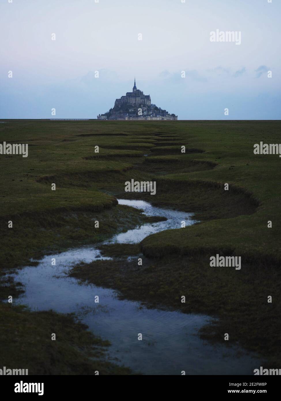 Panorama landscape view of Mont Saint Michel famous remote isolated ...
