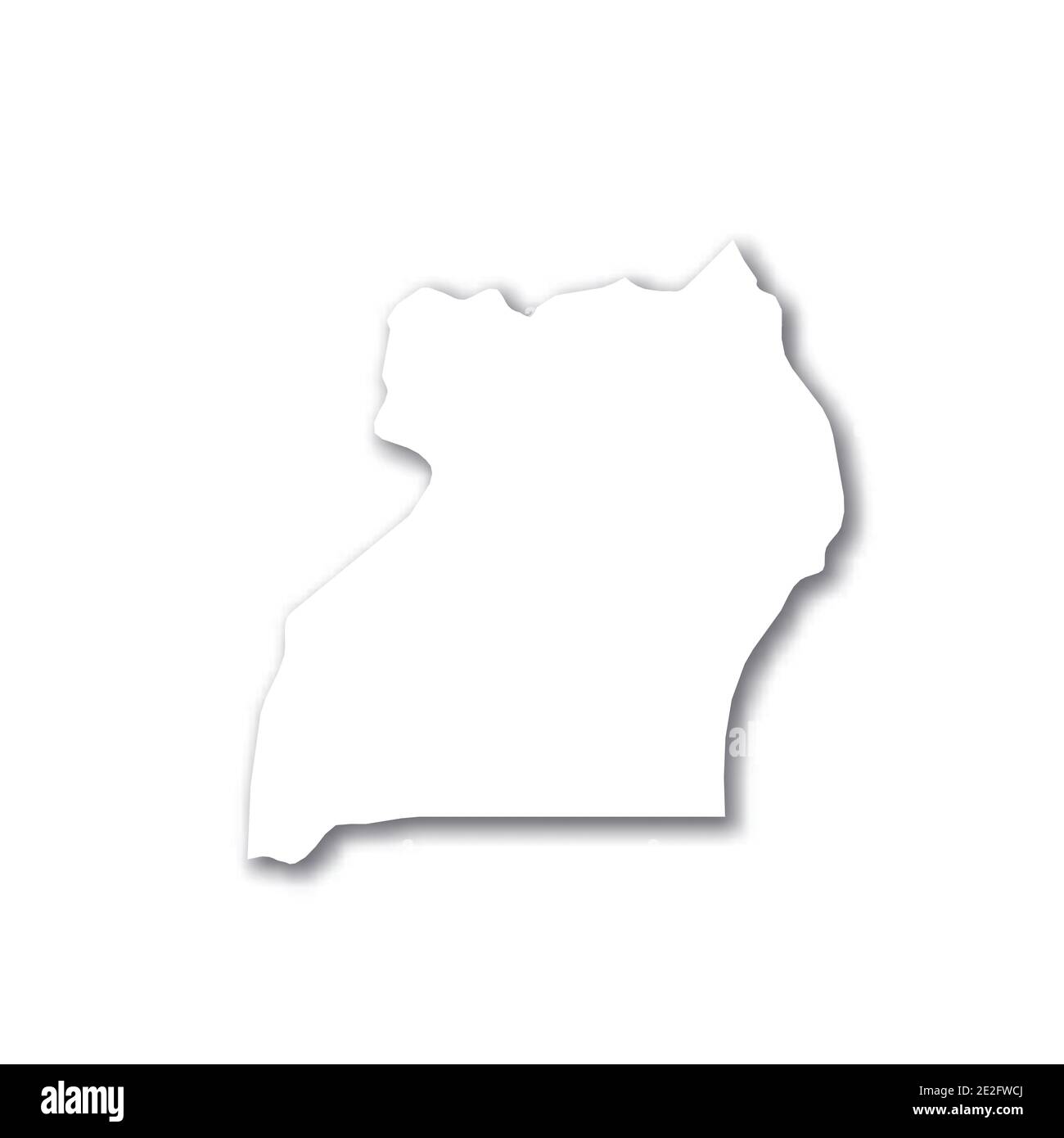 Uganda - white 3D silhouette map of country area with dropped shadow on ...