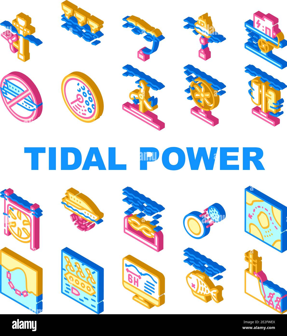 Tidal Power Plant Collection Icons Set Vector Stock Vector Image & Art ...