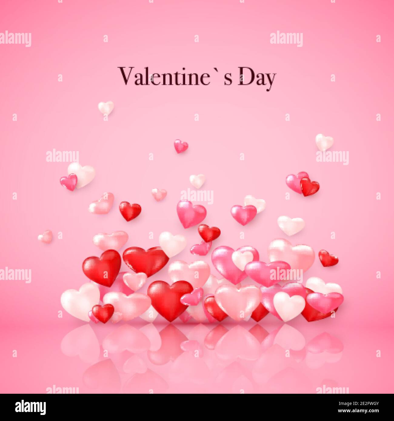 Groupe of glossy red hearts with reflection. Valentines day decoration ...