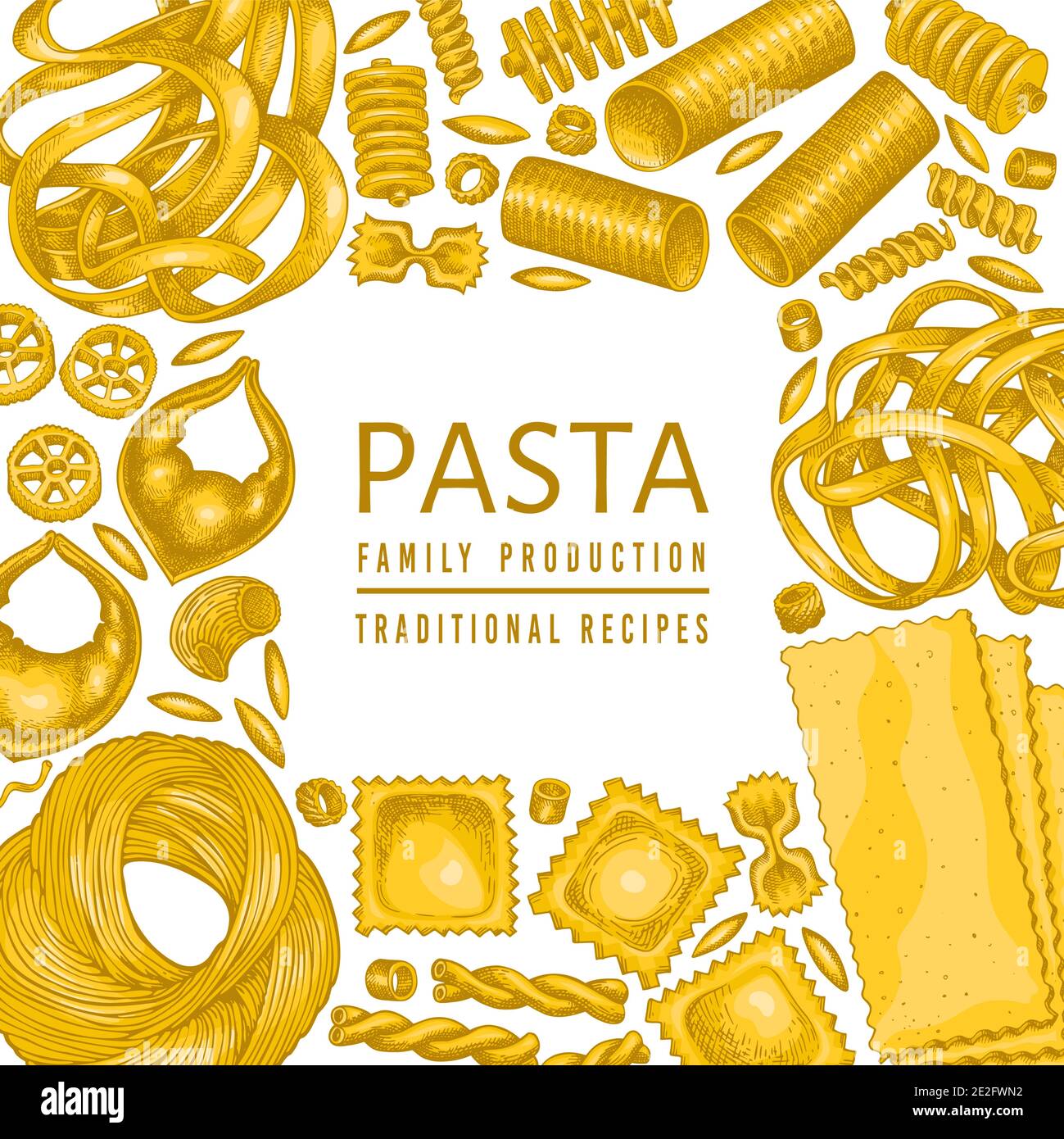 Italian pasta design template. Hand drawn vector food illustration ...