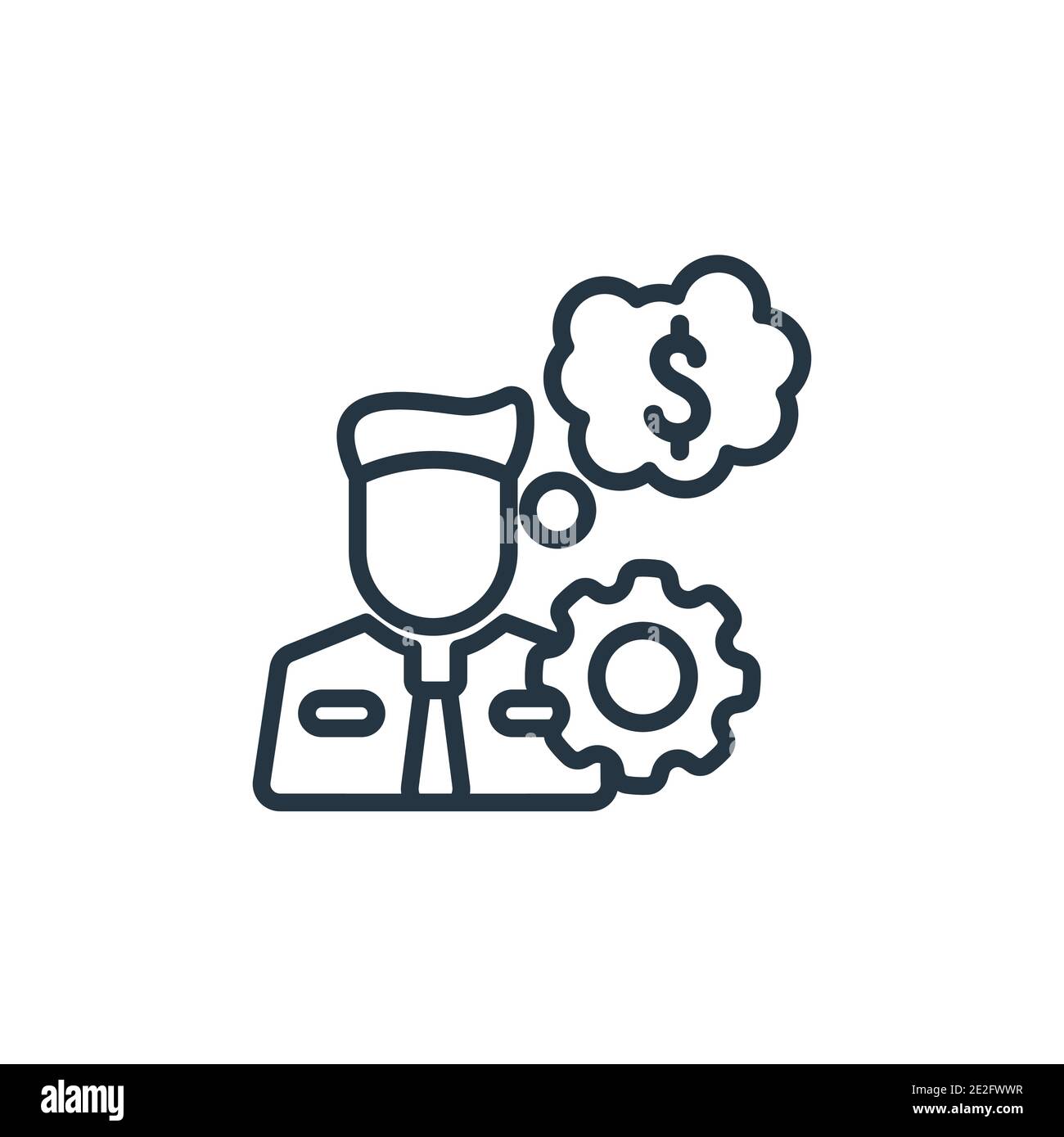 Thinking of making money outline vector icon. Thin line black thinking ...