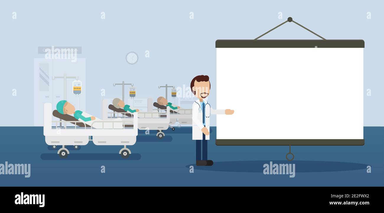 Blank projector in cancer ward or chemotherapy room with group of ...