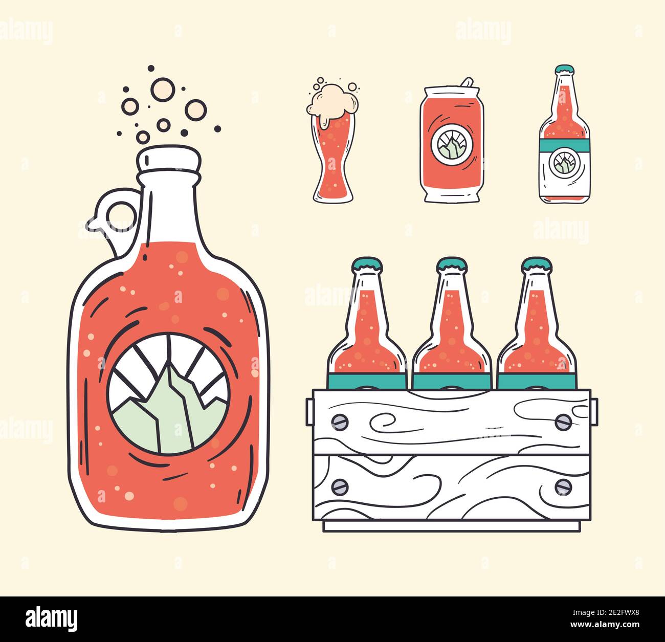 Beer bottles box can and glass design, Pub alcohol and bar theme Vector ...