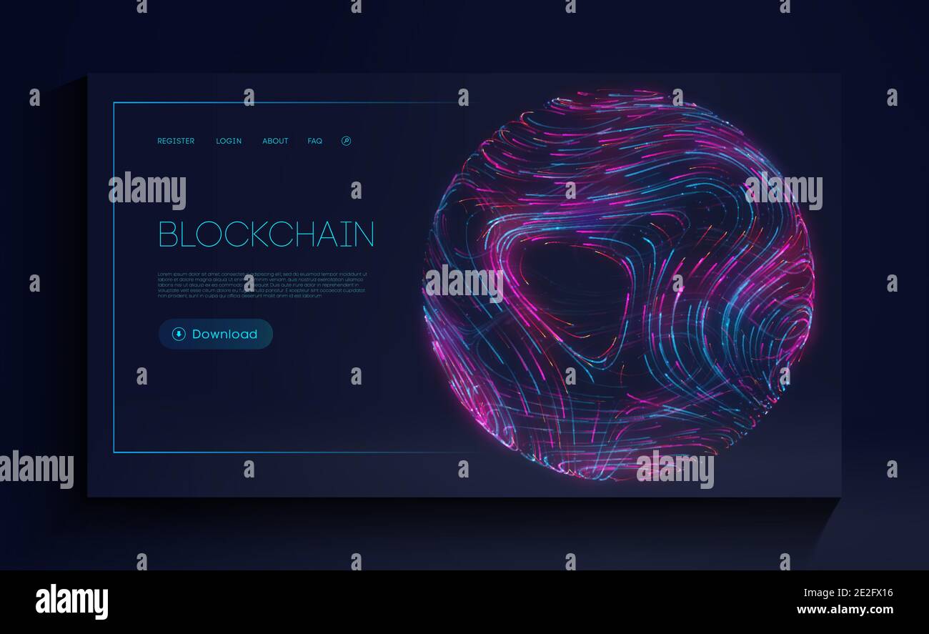 Blockchain cryptocurrency web landing page. Digital currency technology ...