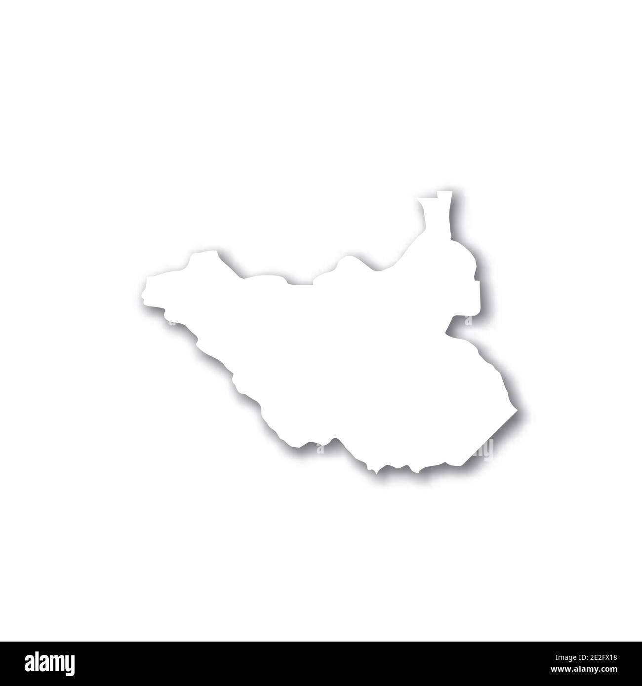 South Sudan - white 3D silhouette map of country area with dropped ...