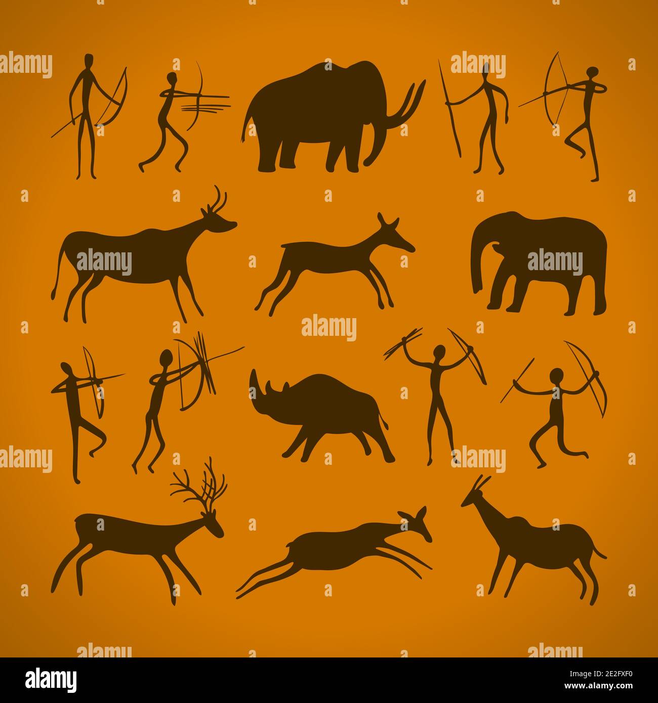 Hand-drawn pattern of cave drawings. ancient petroglyphs. Vector ...